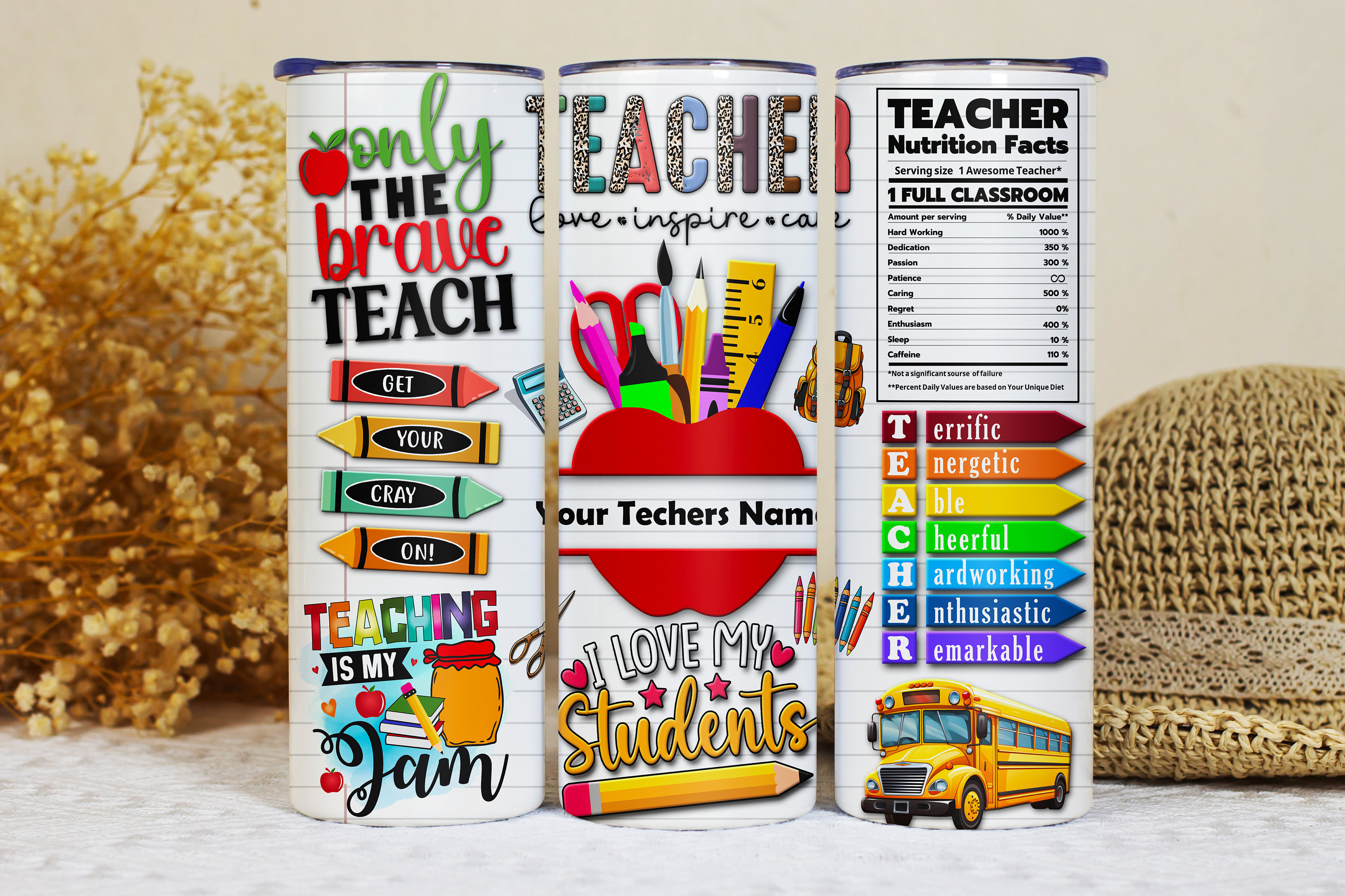 Teacher Tumbler Sublimation Design, 20 Oz Skinny Tumbler Teacher Name ...