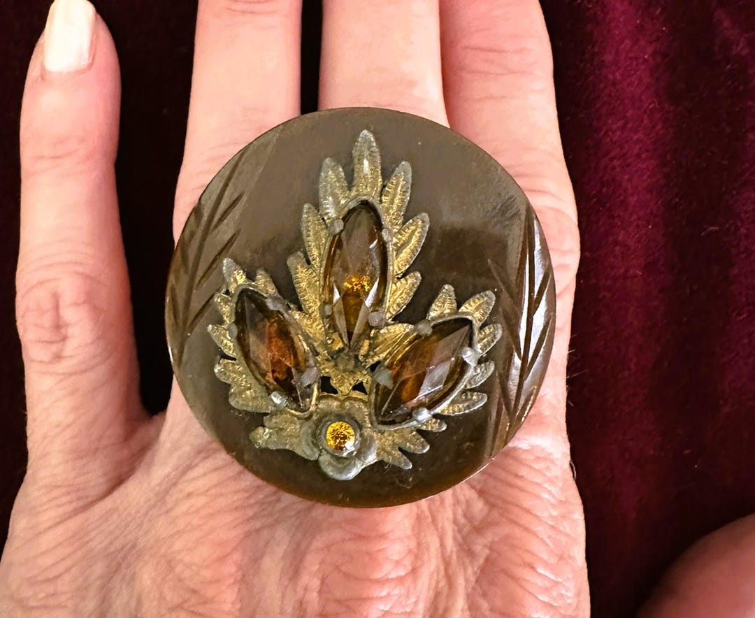 Bakelite and Topaz Leaf With Brass and Adjustable Setting. Statement ...