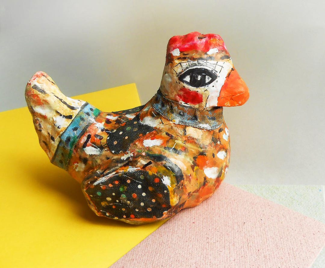 Handmade Paper Mache Hen Figurine: Folk Art Farm Decor - Etsy