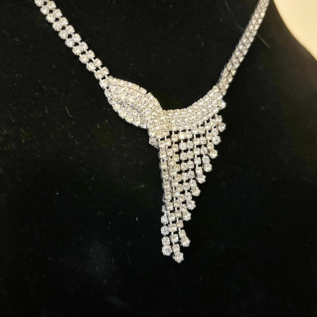 Vintage Cascading Art Deco Style Rhinestone Necklace - Etsy