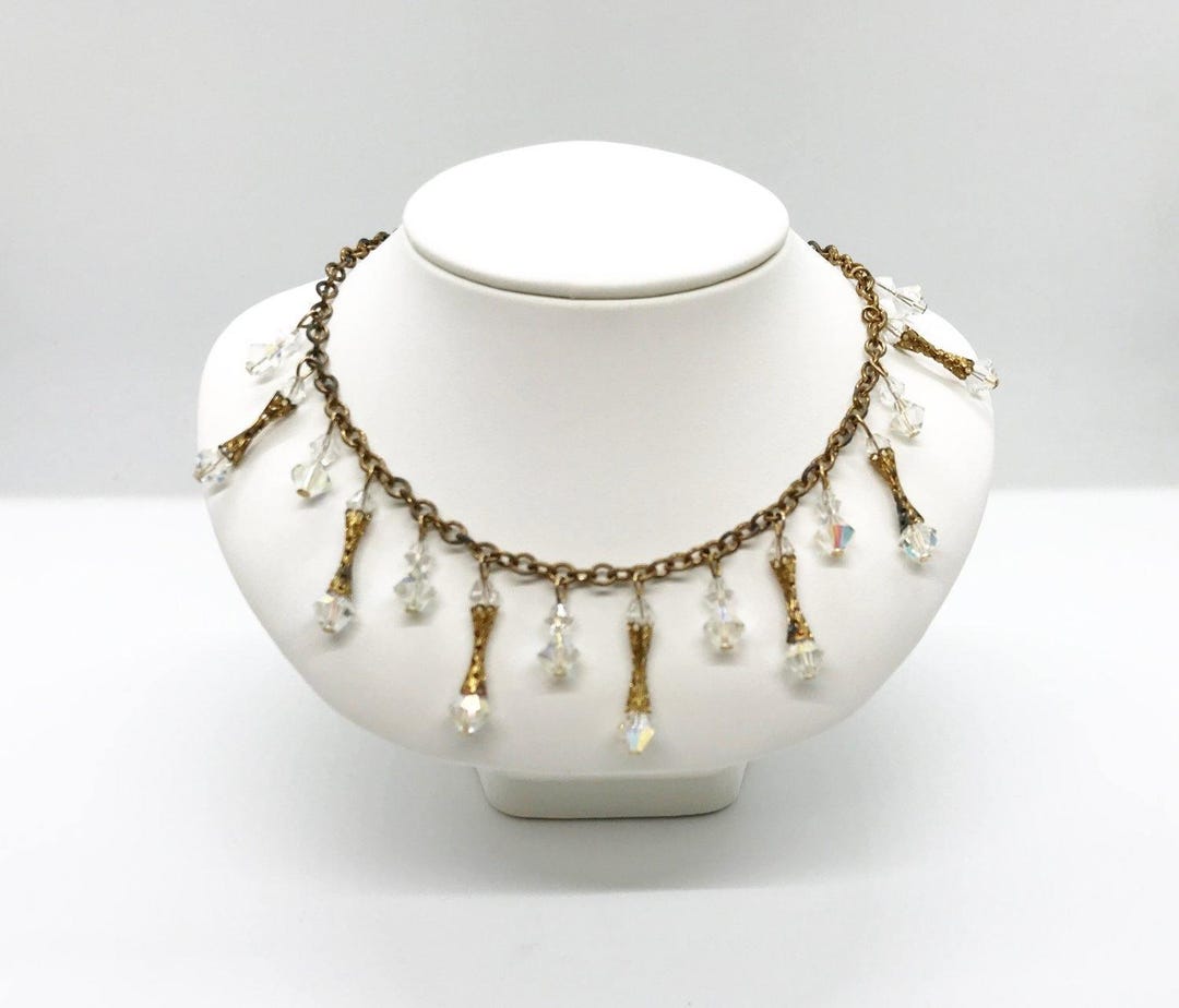 Vintage Crystal Necklace With Hourglass Bead Drops - Etsy