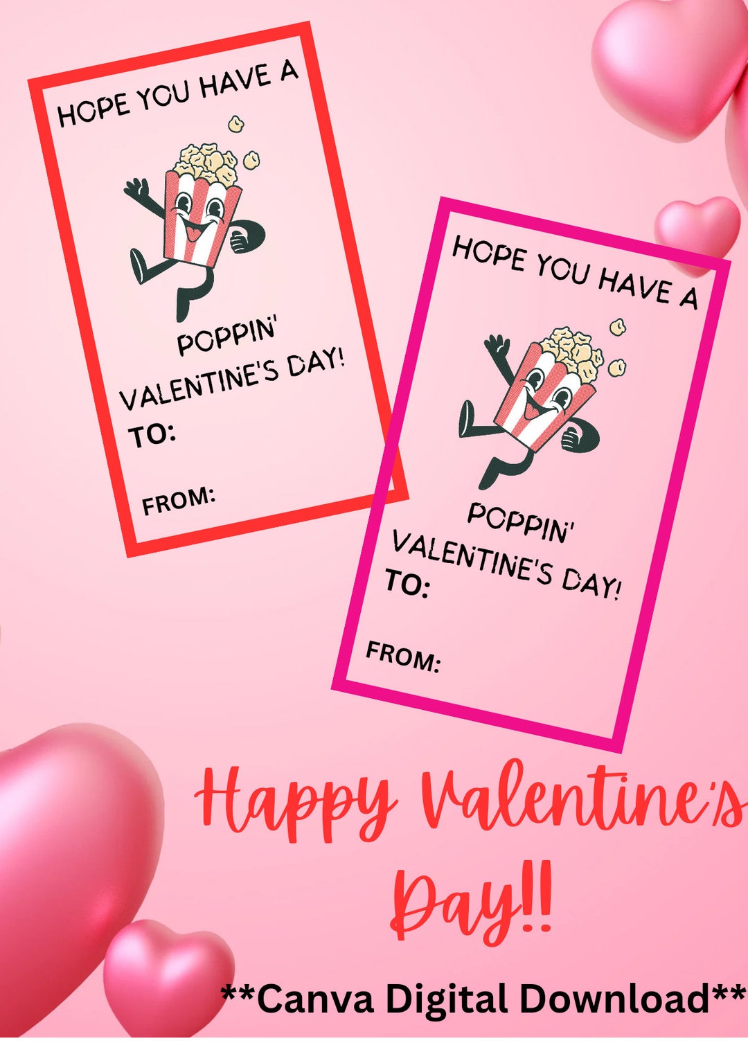 Printable Valentine's Day Card, Canva Digital Download , Poppin' - Etsy
