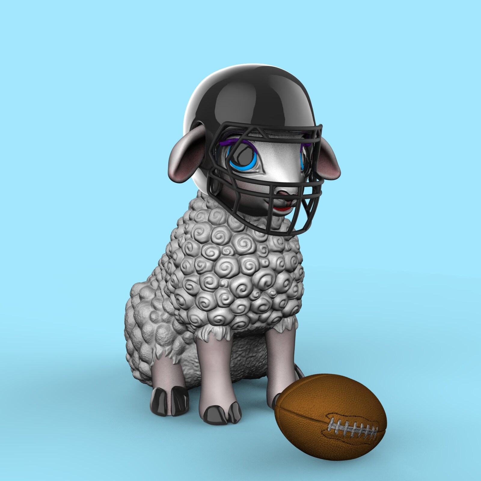 Cute Little Lamb With a Football Helmet and Ball STL Digital File for ...