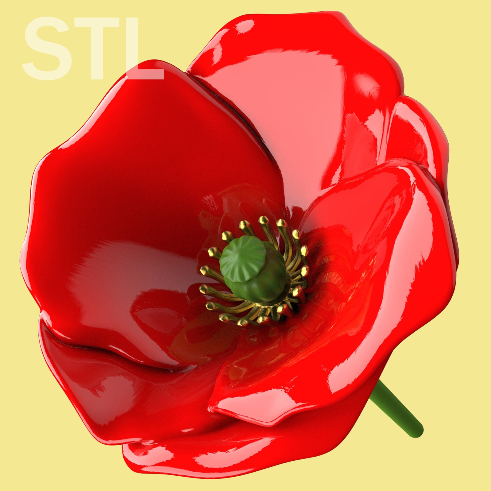 Poppy Flower Stl Digital File for 3D Printing - Etsy