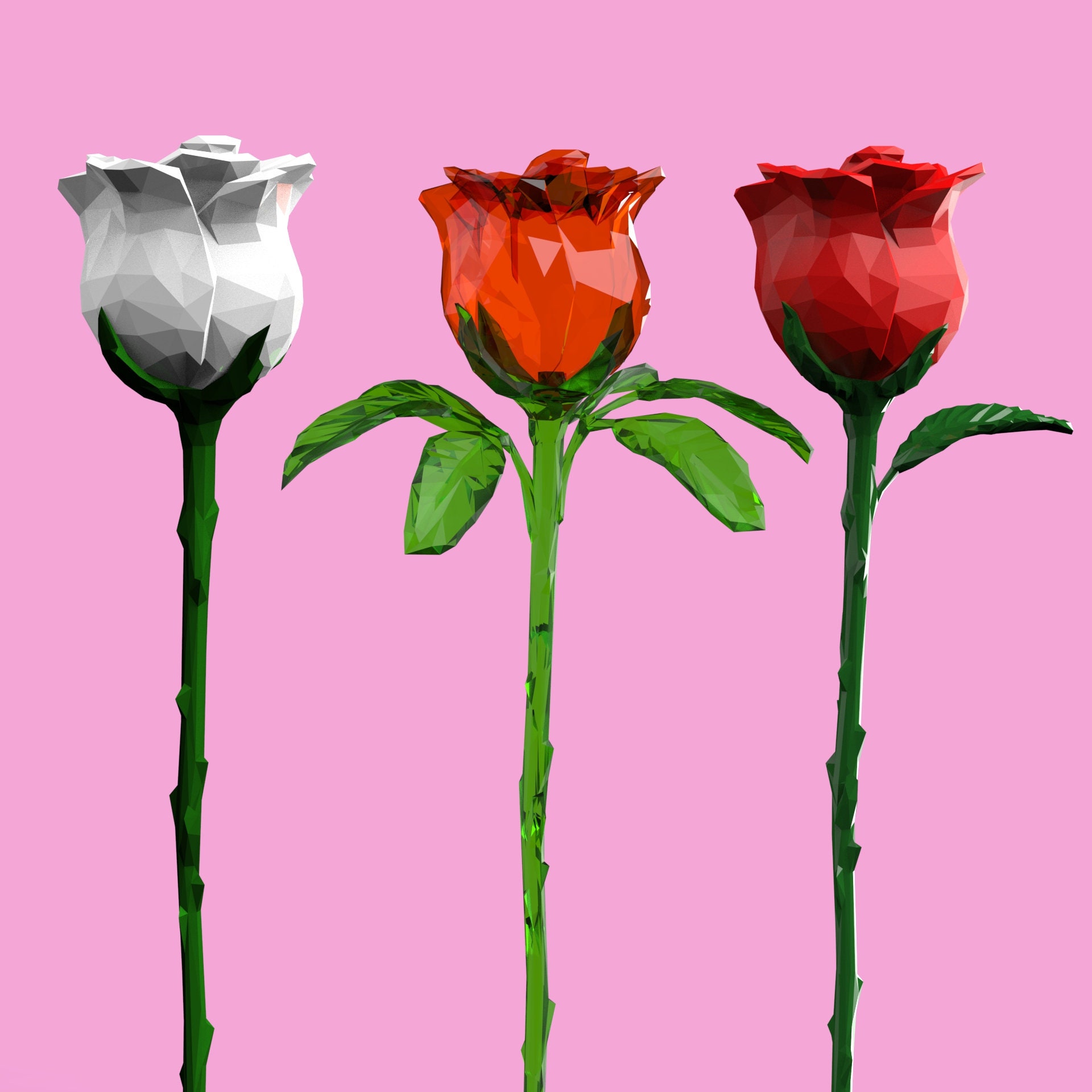3 Roses Lowpoly Style - Etsy
