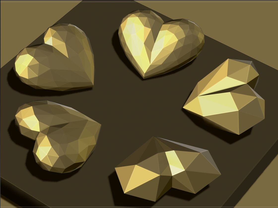 5 Heart Crystals in Low Poly Style Stl Digital File for 3D Printing - Etsy