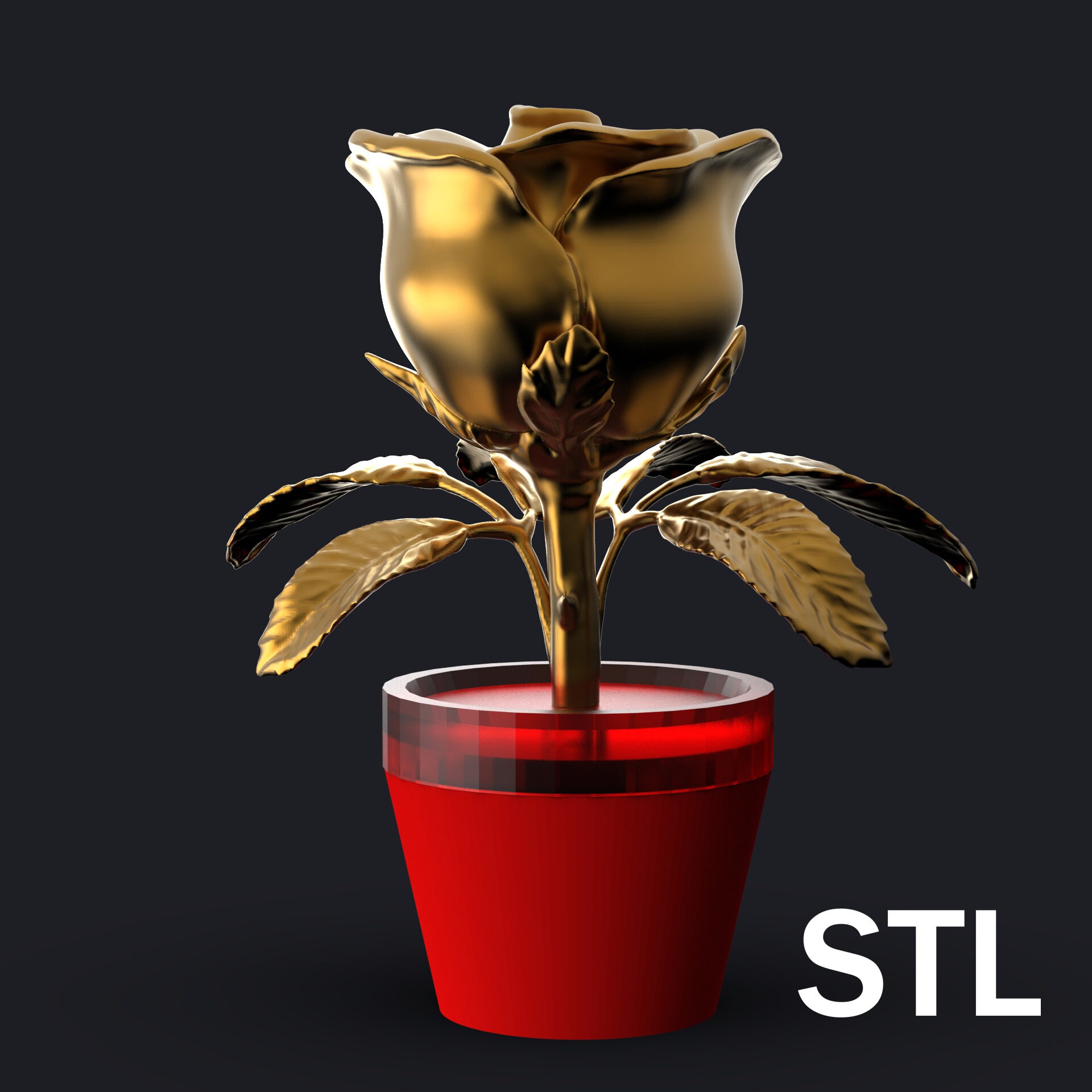 Rose in a Pot STL Printable File - Etsy