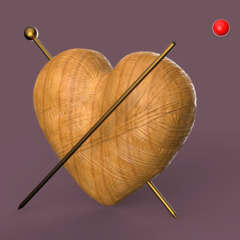 Skein of Thread Heart Pierced With STL Knitting Needles Digital File ...