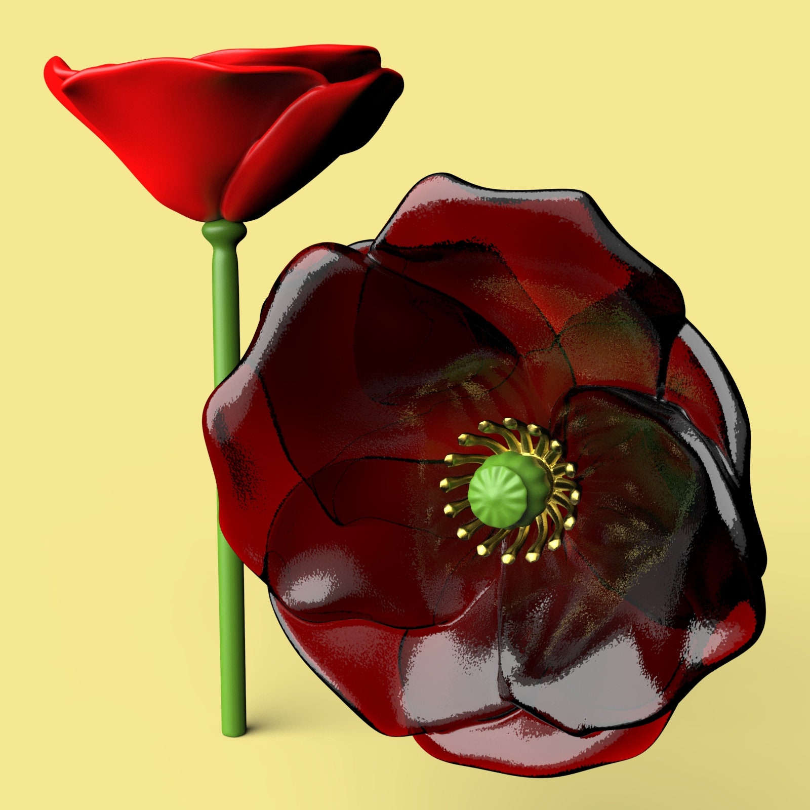 Poppy Flower Stl Digital File for 3D Printing - Etsy