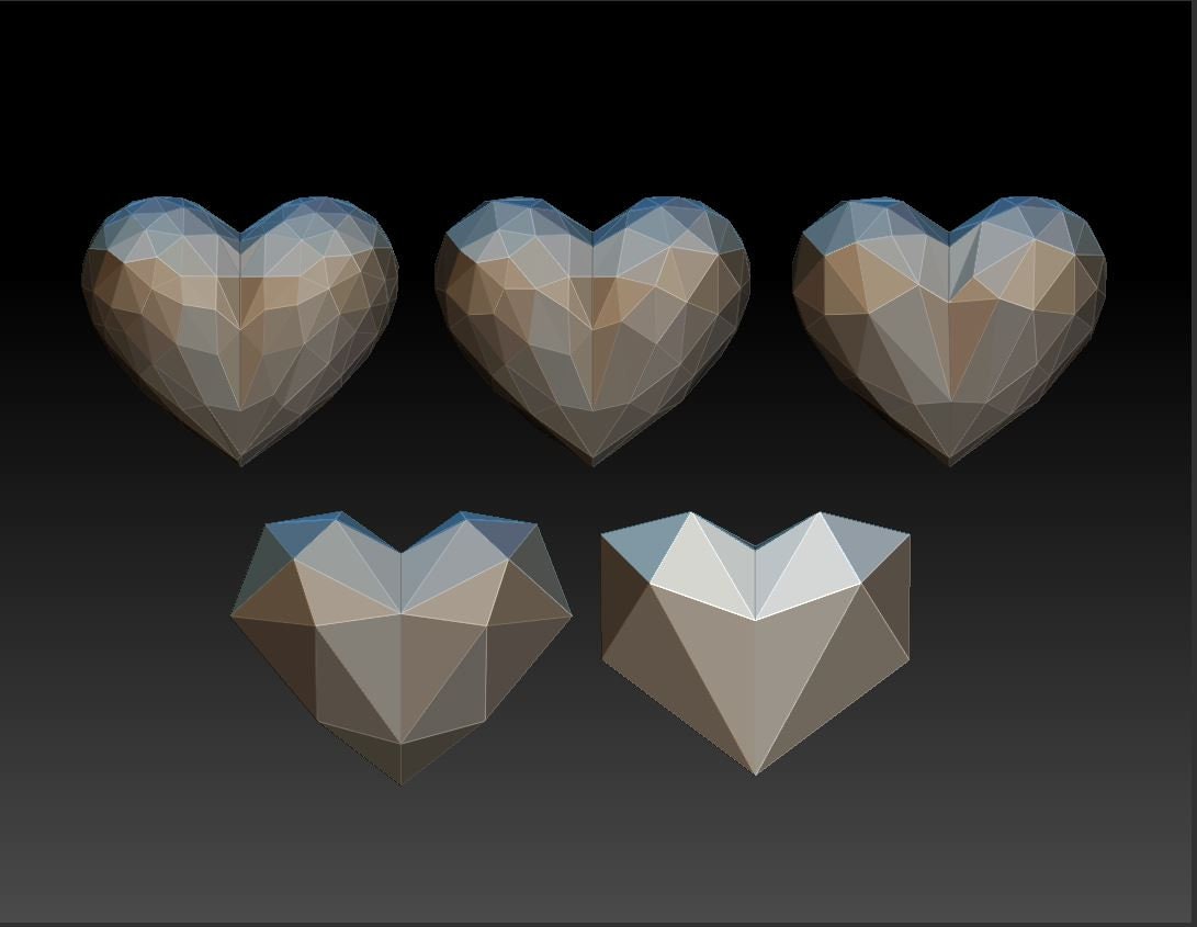 5 Heart Crystals in Low Poly Style Stl Digital File for 3D Printing - Etsy