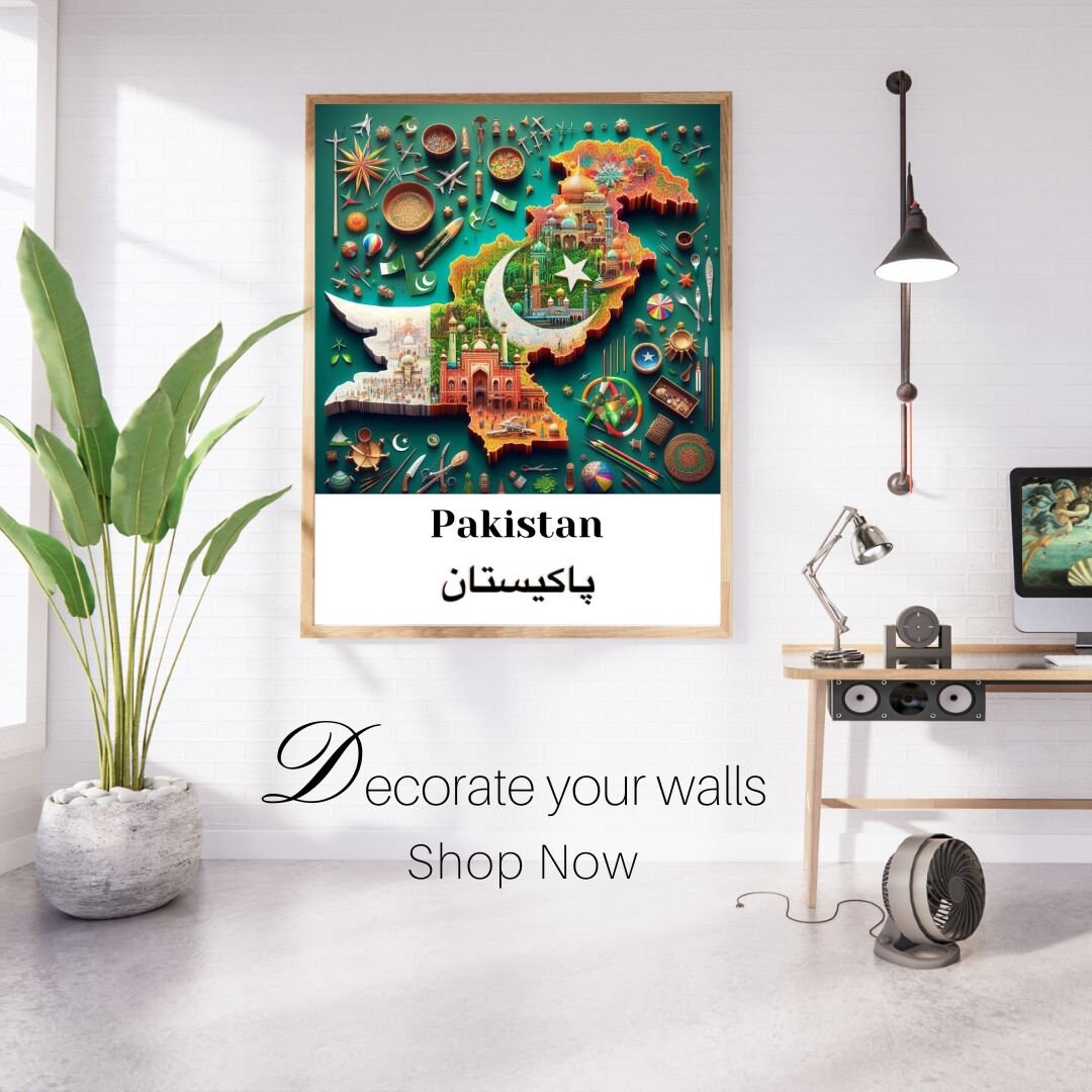 Pakistani Flag With Pakistani Map and Tradiotnal Pakistani Artifacts - Etsy