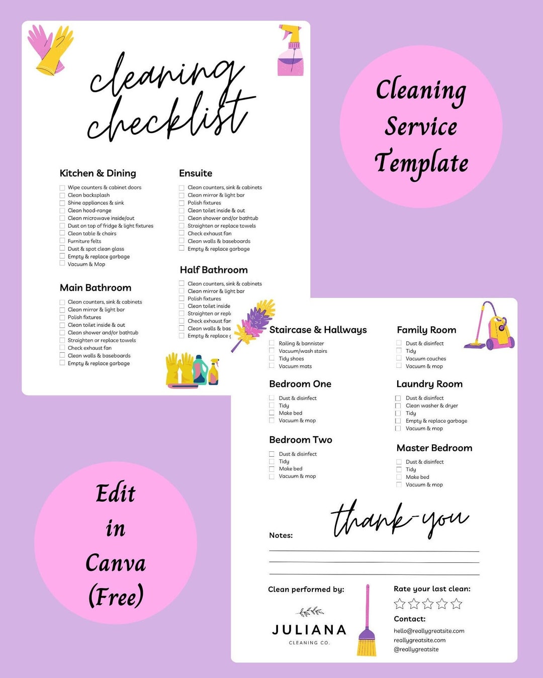 Editable Residential Cleaning Checklist Template for Cleaning Service ...
