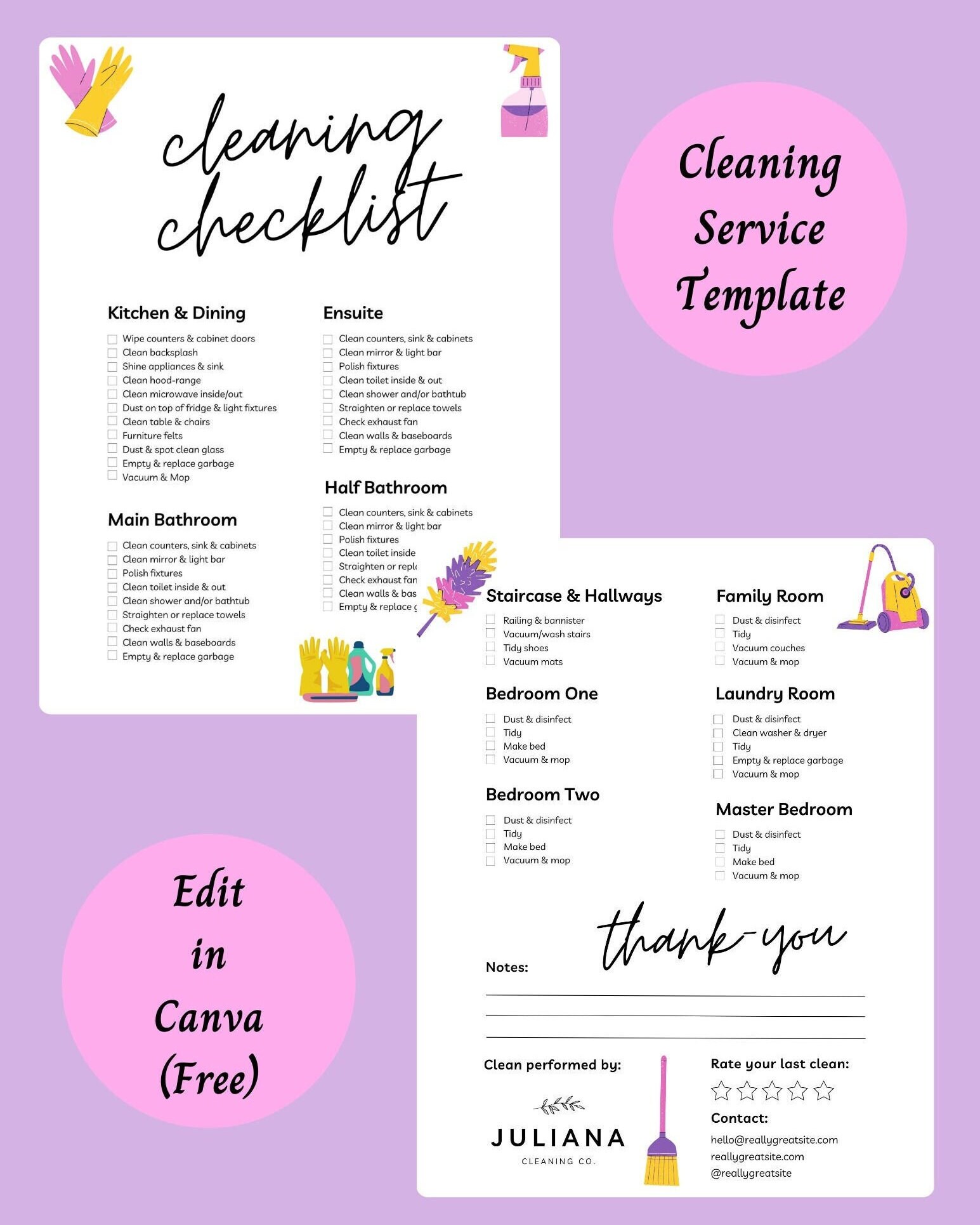 Editable Residential Cleaning Checklist Template for Cleaning Service ...