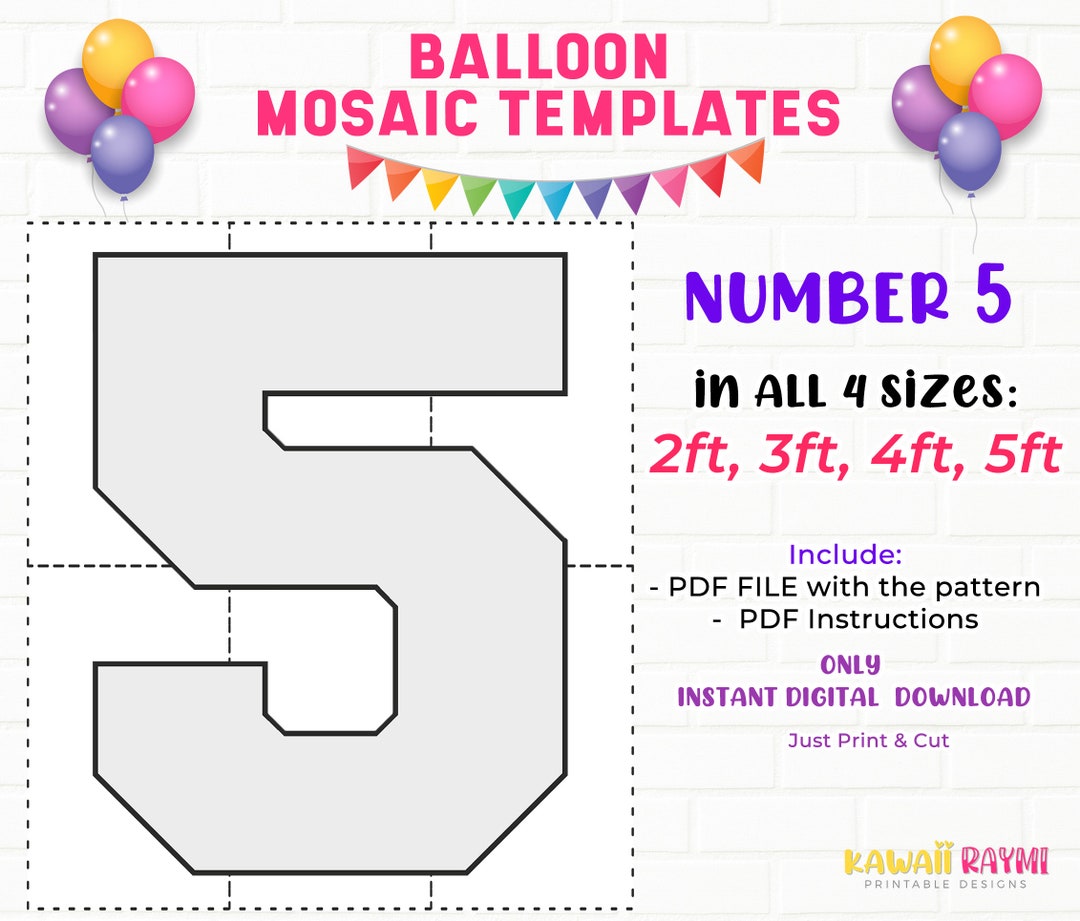 SQUARE Number 5, Balloon Mosaic Template, Five Mosaic Number Template, Mosaic Numbers From ...