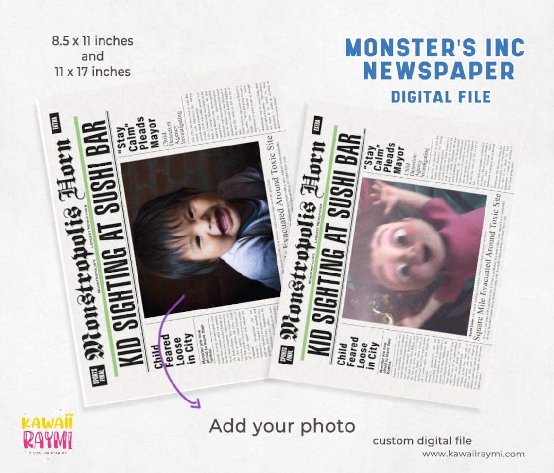Custom Monsters Inc Newspaper - With Photo -digital Download - Monster ...