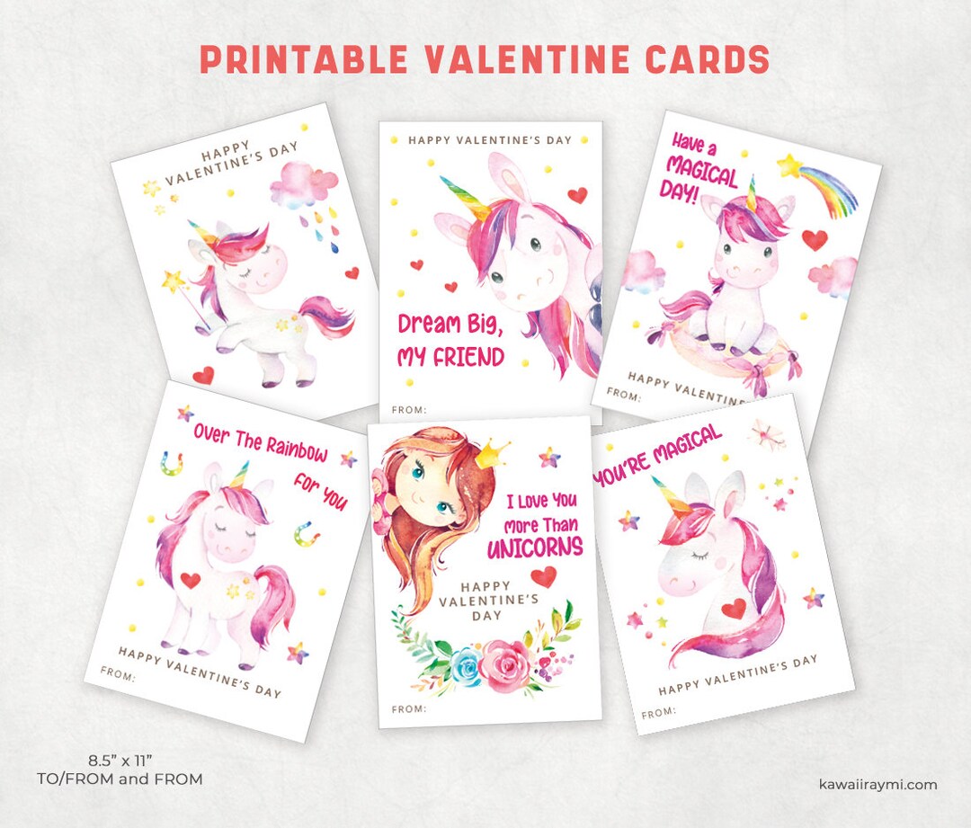 Printable Unicorn Kids Valentine's Day Cards, Unicorn Classroom ...