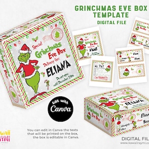 Grinchmas Box Template, Grinchmas Eve Box Template Canva and Instant ...