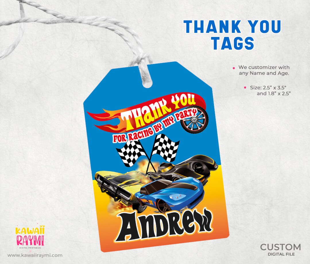 Racing Cars Thank You Tags, Favor Tags Race Car- Custom Digital File - Etsy