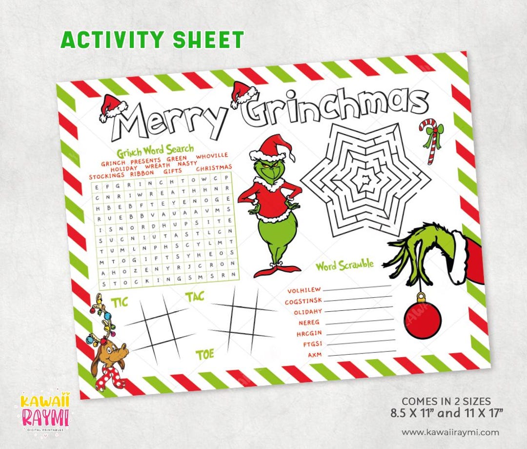 Merry Christmas Activity Sheet, Merry Grinchmas Word Search, Printable ...