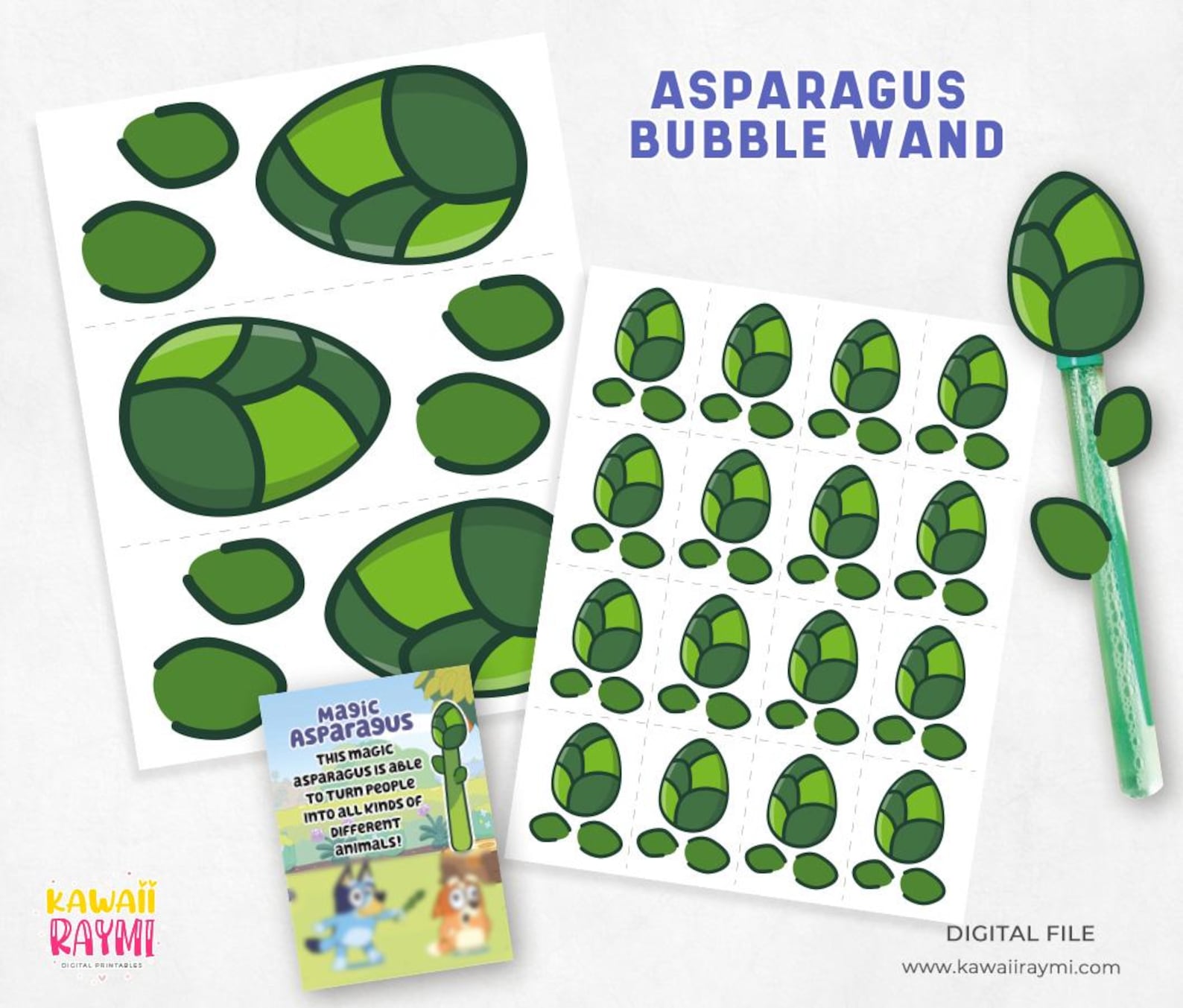 Magic Asparagus Bubble Wands With Favor Tag- Blue Dog Printable Digital ...