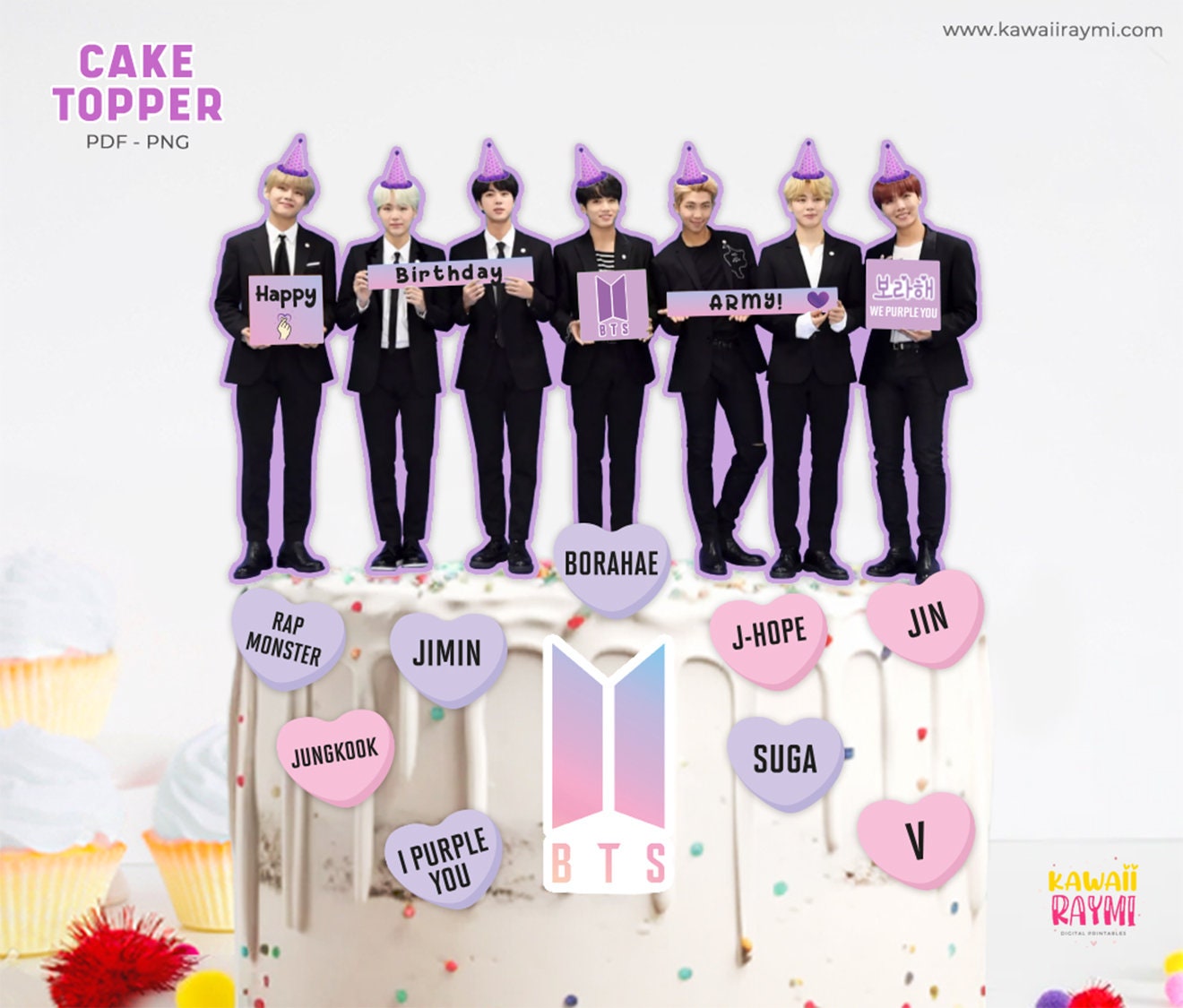 BTS Cake Topper Birthday Party, Happy Birthday Army Cake Topper Instant ...