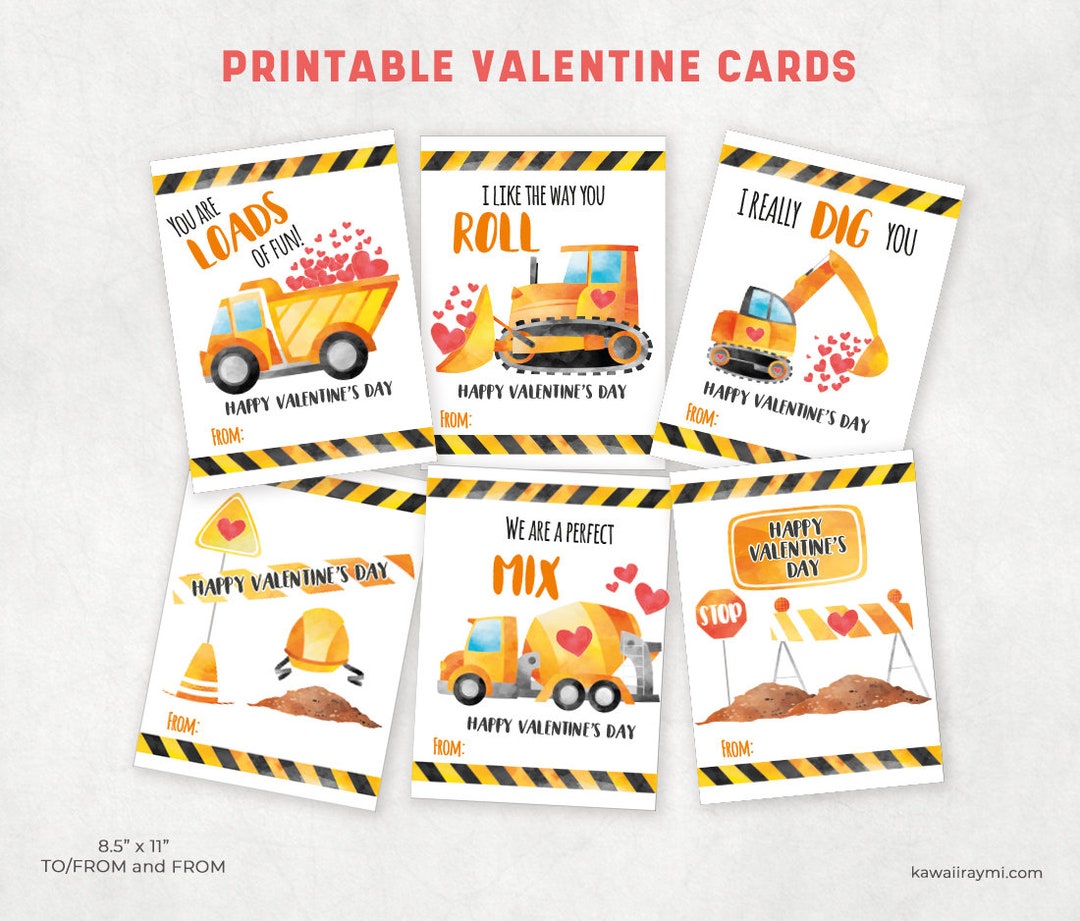 Construction Valentine's Day Cards, Kids Classroom Valentines - Etsy