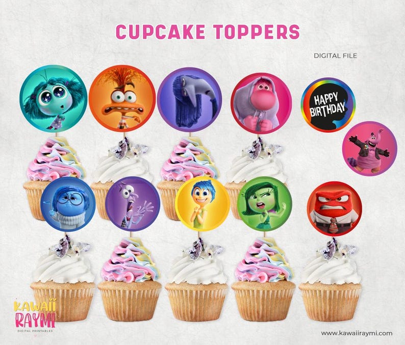 Inside Out Cupcake Topper Instant Download, Emotions Cupcake Toppers - Etsy