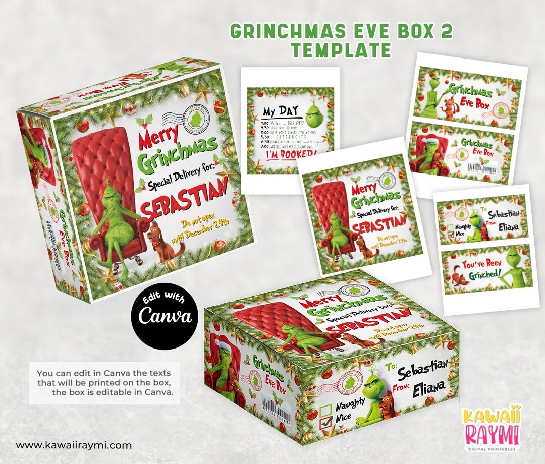 Christmas Eve Box Template | Grinchmas Eve Box | Editable With Canva ...