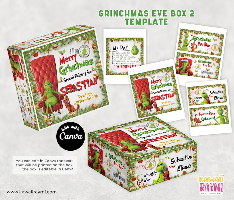 Christmas Eve Label Box Template | Grinchmas Eve Box | Editable With ...
