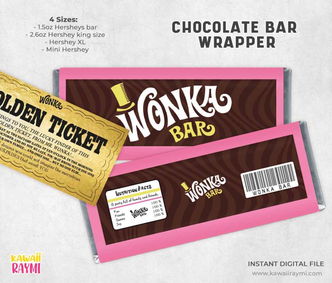 Wonka Pink Chocolate Bar Label Digital PDF 4 Sizes DIY Wrapper, Party ...