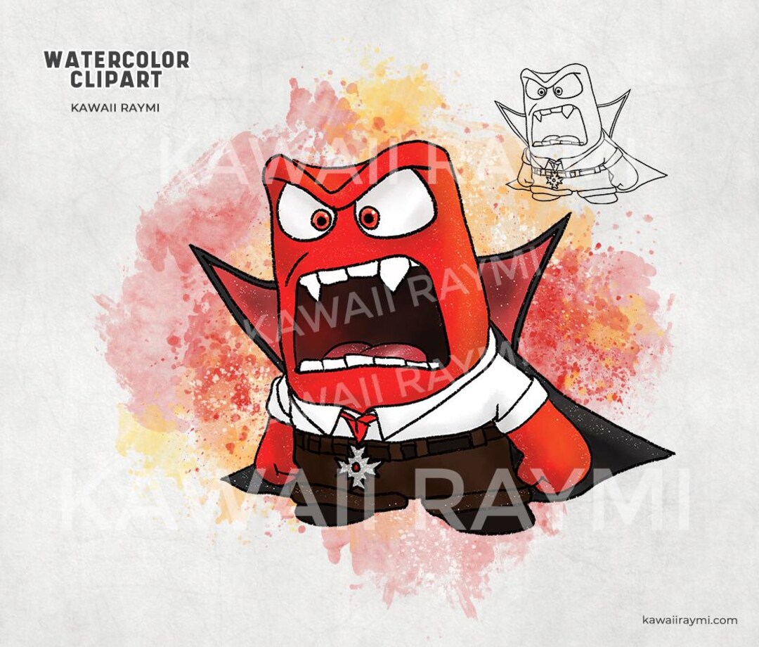 Anger Inside Out Watercolor Clipart Cute Halloween PNG, High Resolution ...