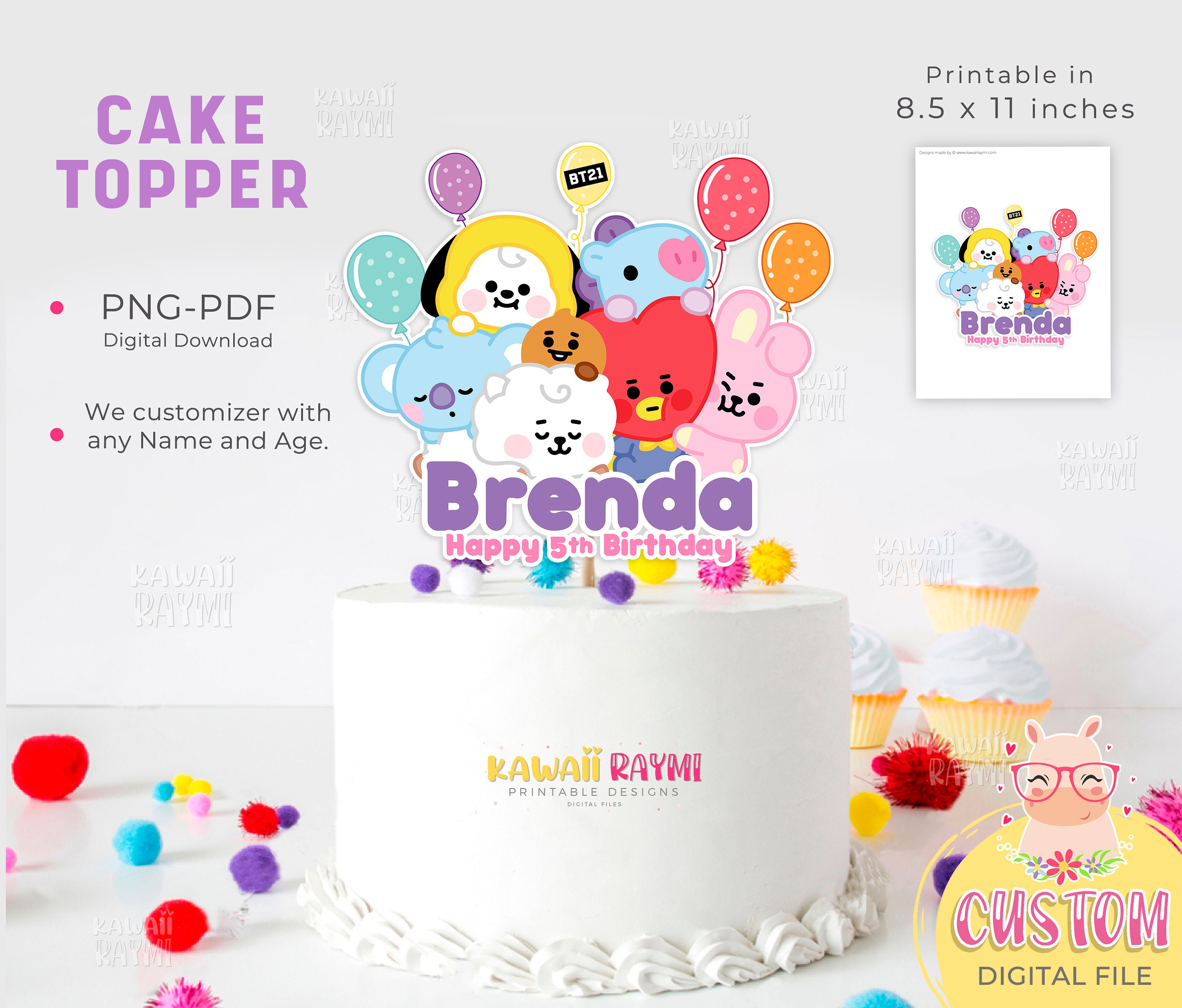 Bt21, BTS Custom Cake Topper, Kpop Bt21 Baby Party Supplies, Digital ...