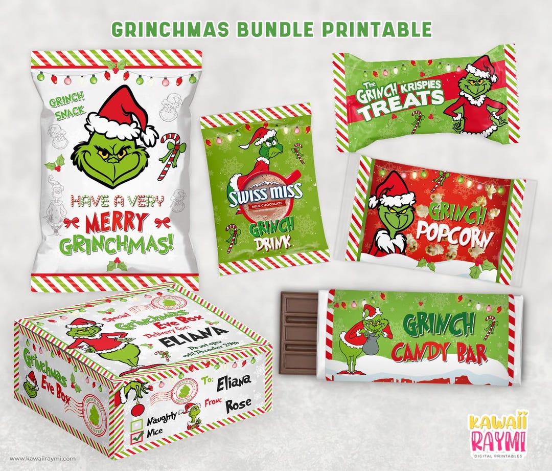 Grinchmas Eve Box Template and Christmas Eve Favor Labels, Instand ...