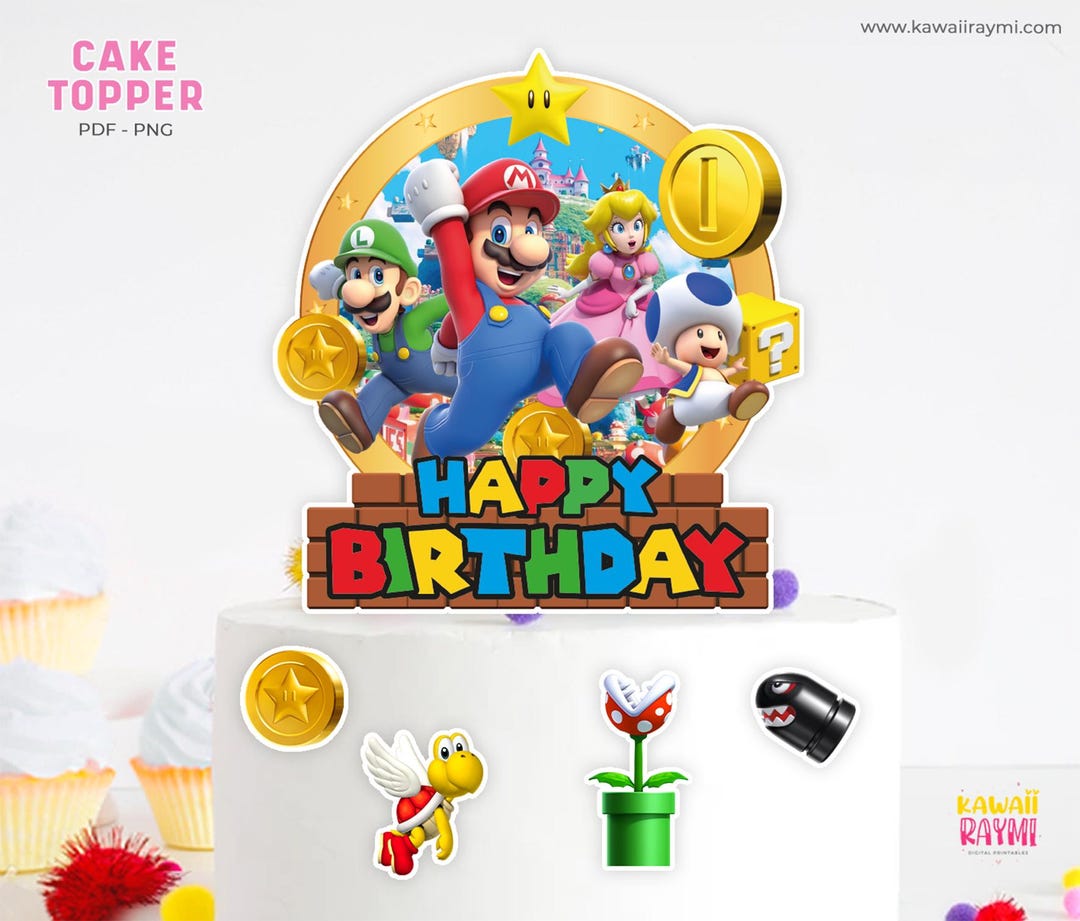 Mario Birthday Cake Topper, Bros Cake Topper, Super Mario Instant Cake ...