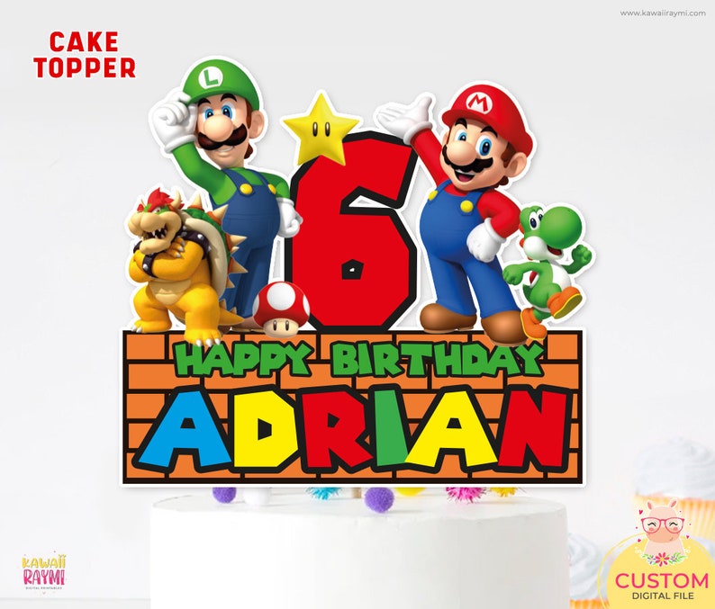 Mario Birthday Cake Topper PNG, PDF- Digital File - Etsy