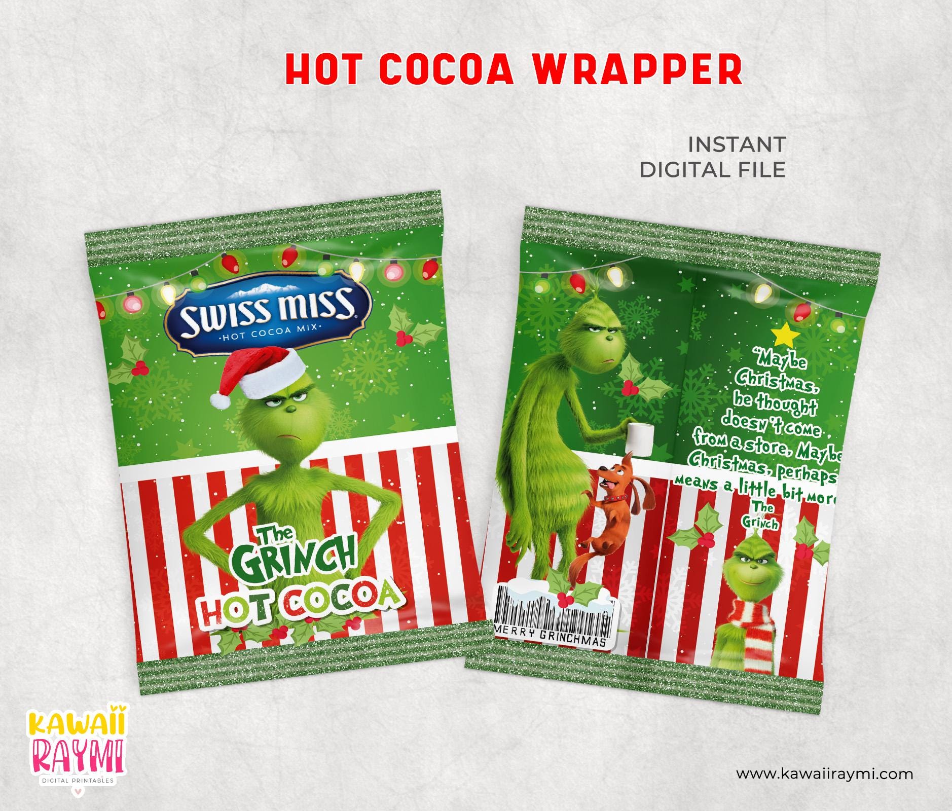 Hot Cocoa Wrapper Christmas Hot Cocoa Digital File, Merry Grinchmas Diy ...