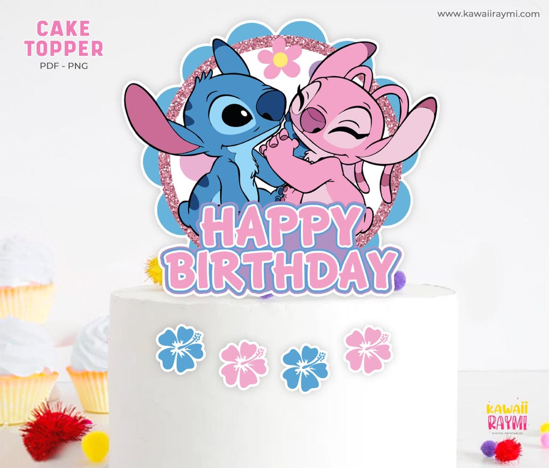 Stitch and Angel Cake Topper - Instant Digital File, Cute Aliens Happy ...