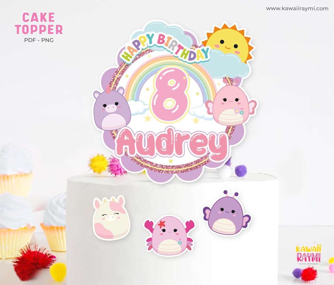 Squish Custom Cake Topper Rainbow Printable Cute Squish Centerpiece - Etsy
