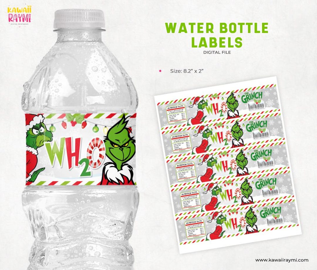 Christmas Water Bottle Label, Merry Grinchmas Wh2o Water Labels ...