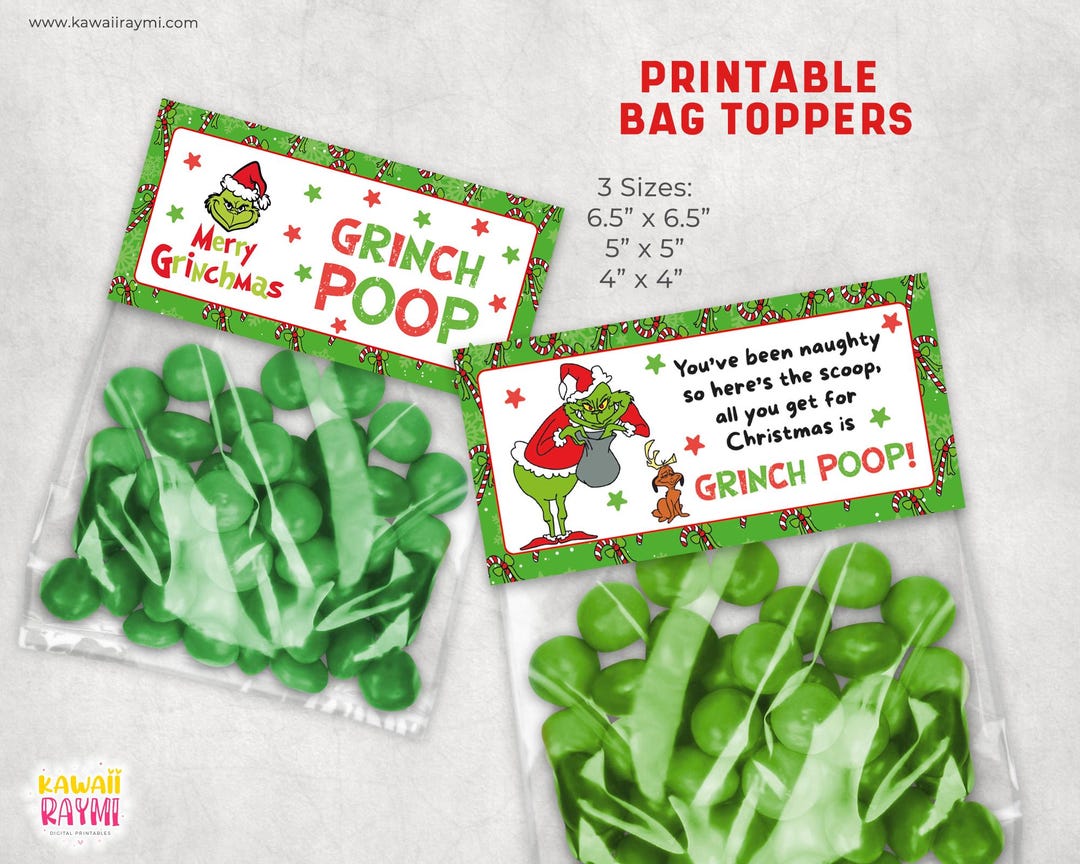 Grinch Poop Printable Treat Bag Topper - Christmas Candy Bag Topper ...