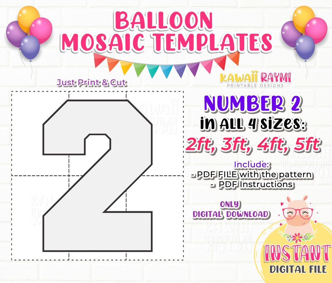 SQUARE Number 2, Balloon Mosaic Template, Two Mosaic Number Template ...