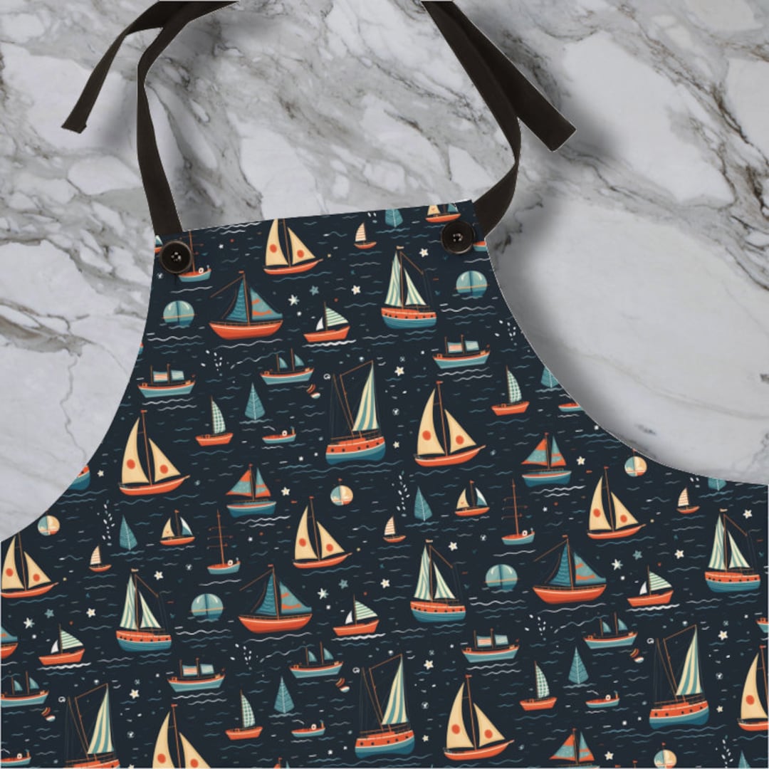 Sailing Pattern Apron Cute Boat and Yacht Design Kitchen Accessories ...