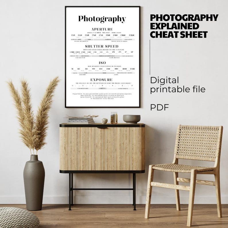 Photography Cheat Sheet Poster | Printable Camera Settings Guide | Wall Art Office Decor ...
