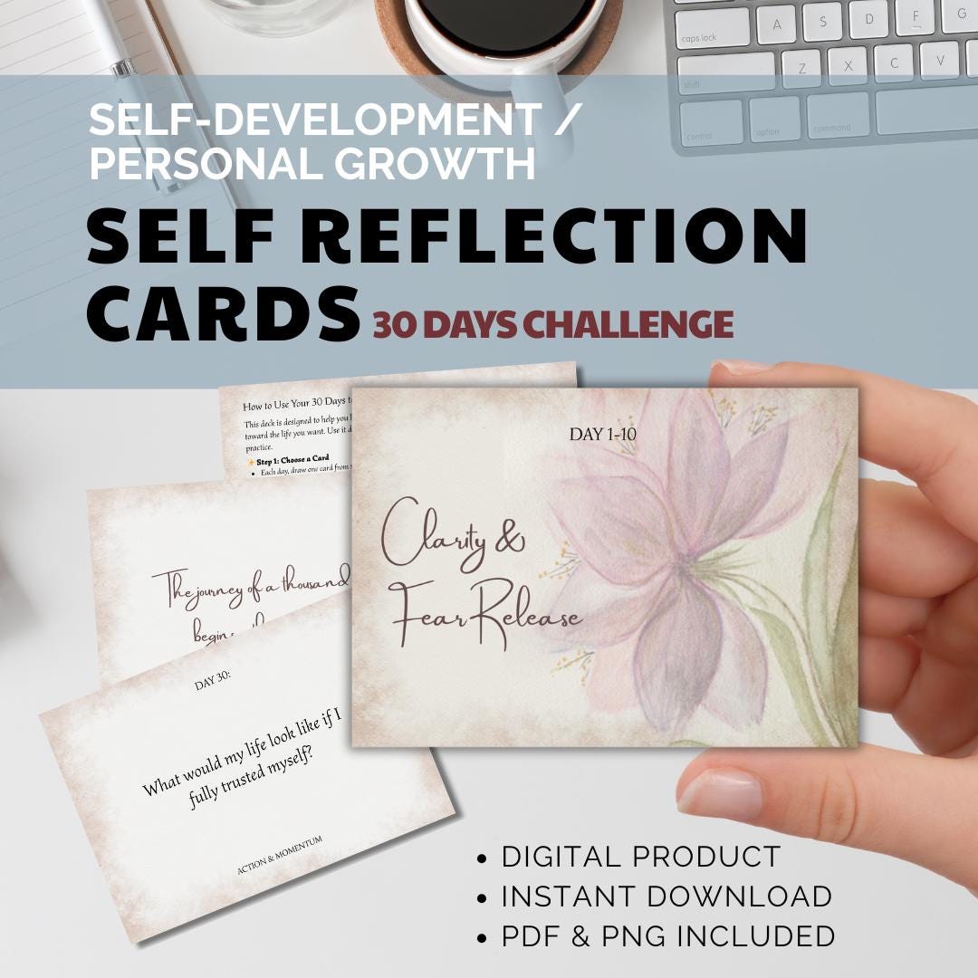 Self-reflection Cards, 30 Day Challenge, Watercolor Design (printable ...