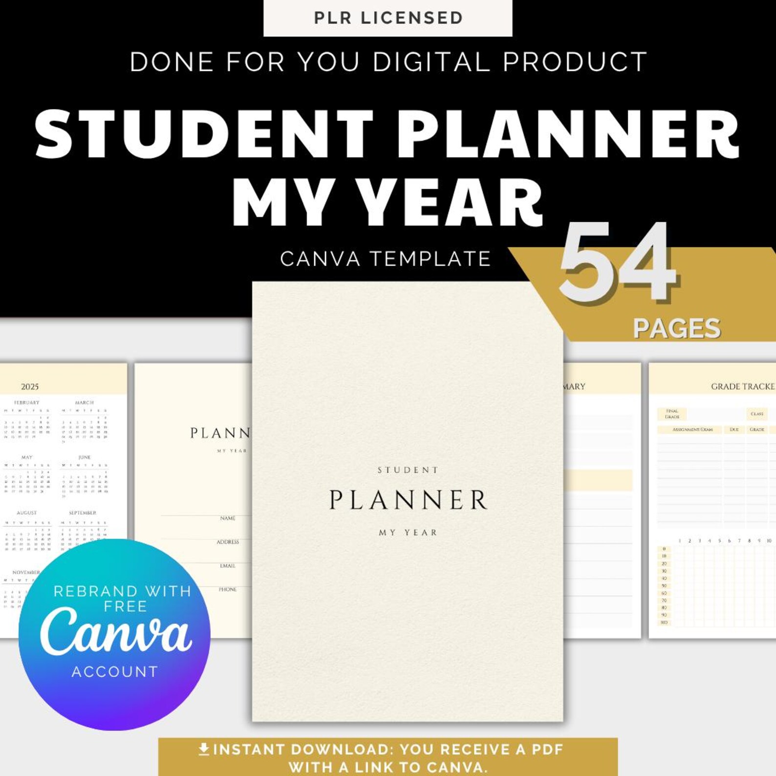 Student Academic Planner: Canva Template, PLR Digital Product (A4 Size ...