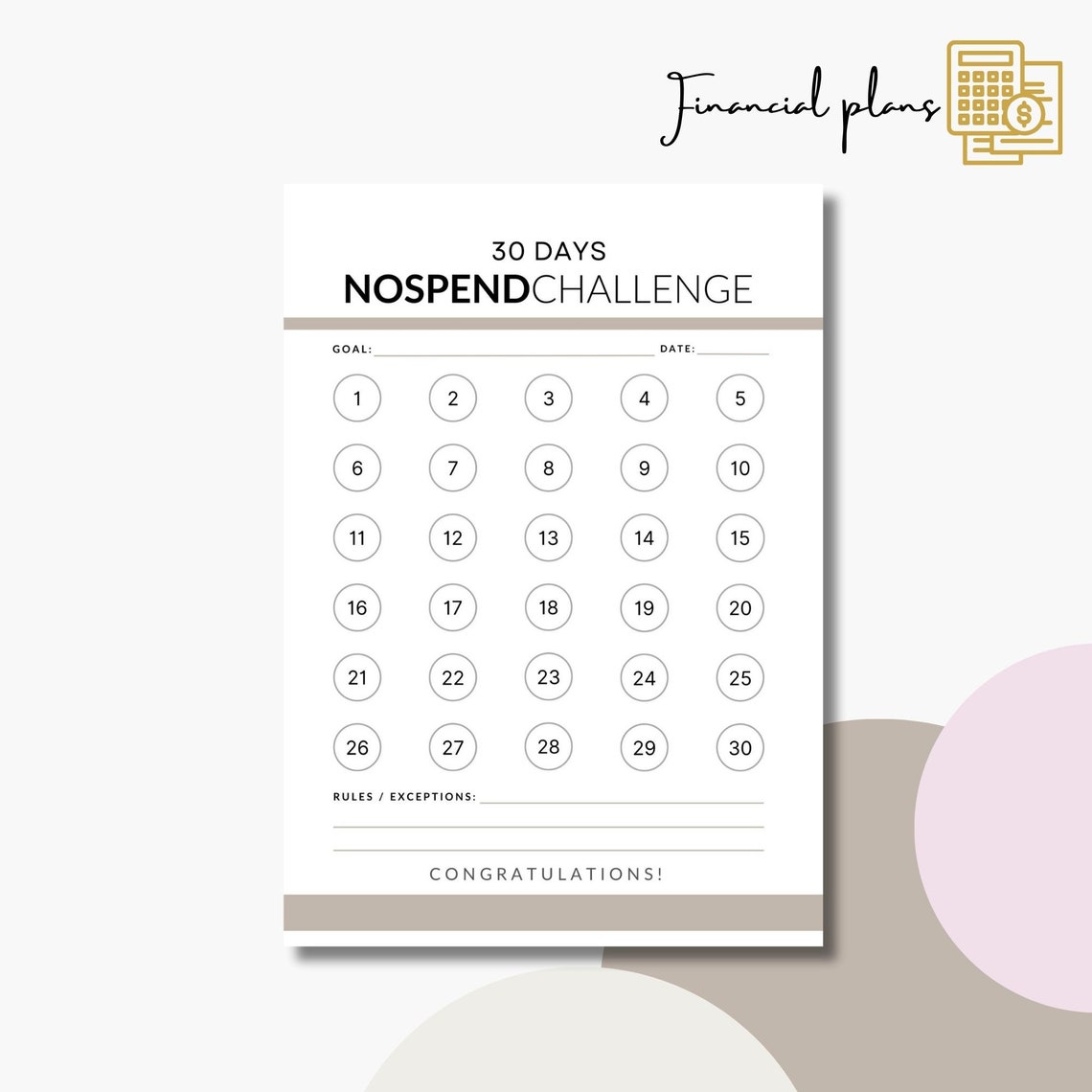 30 Day No Spending Challenge, Money Saving Challenge, Saving Challenge ...