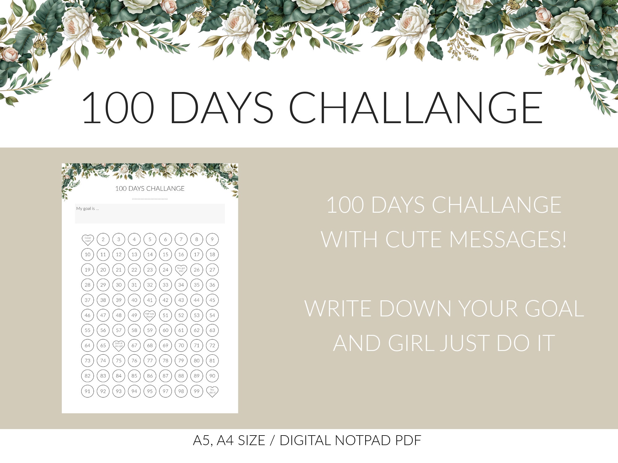 100 DAY CHALLANGE Goal Setting, Challange Tracker, Progress Tracker ...