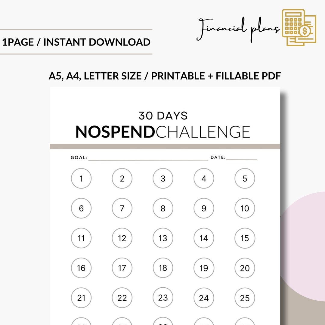 30 Day No Spending Challenge, Money Saving Challenge, Saving Challenge ...