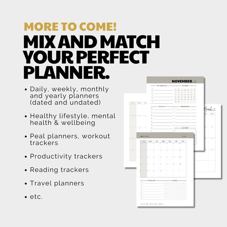 Monthly Overview Planner Inserts, Printable US Letter Size PDF Binder ...