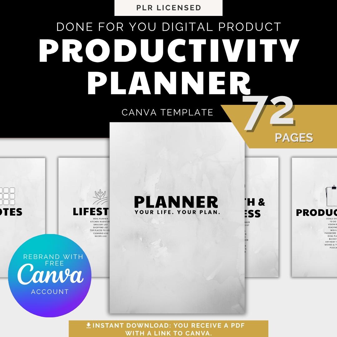 Undated Planner Canva Template | Editable 71-page PLR Digital Product ...